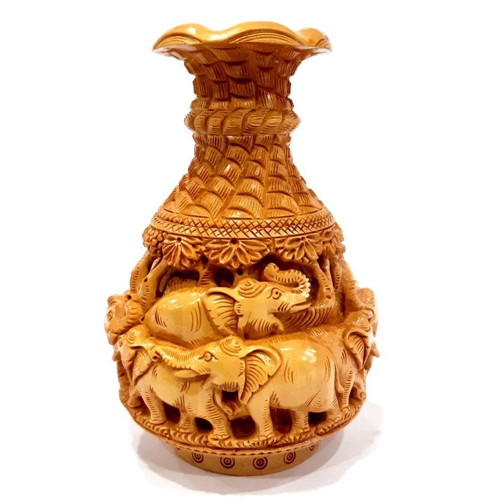 Wooden Elephant Carving Pot (Product Code 2736) at Rs 3920.00